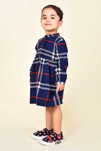 Buy Pankhuri by Priyanka Blue Checkered Dress For Girls Online | Aza ...