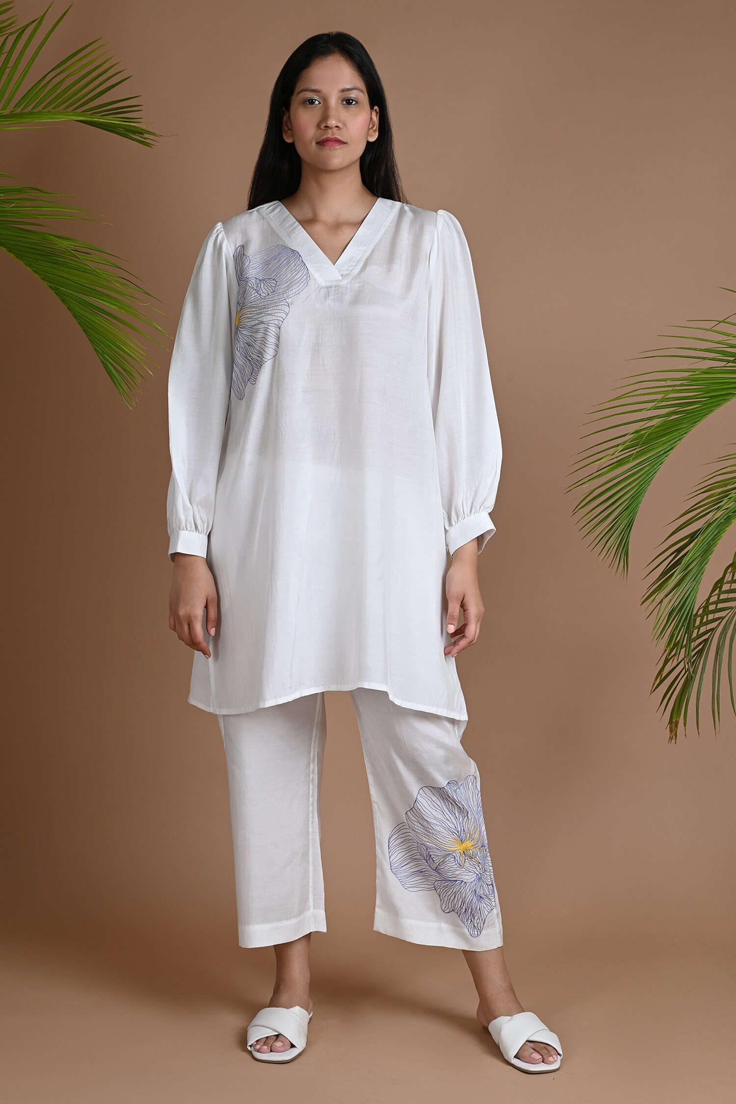 Buy White Silk Embroidered Floral Motifs Eden Pant For Women by Chambray & Co. Online at Aza ...