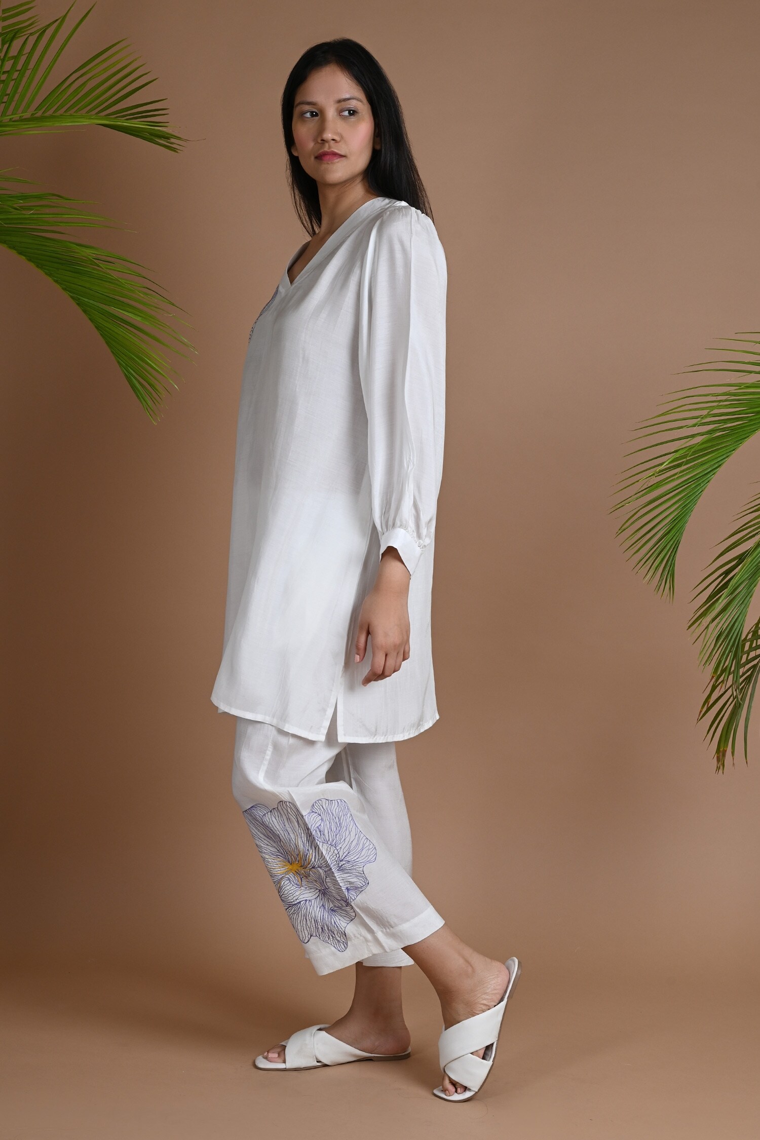 Buy Chambray & Co. White Eden Silk Embroidered Tunic Online | Aza Fashions