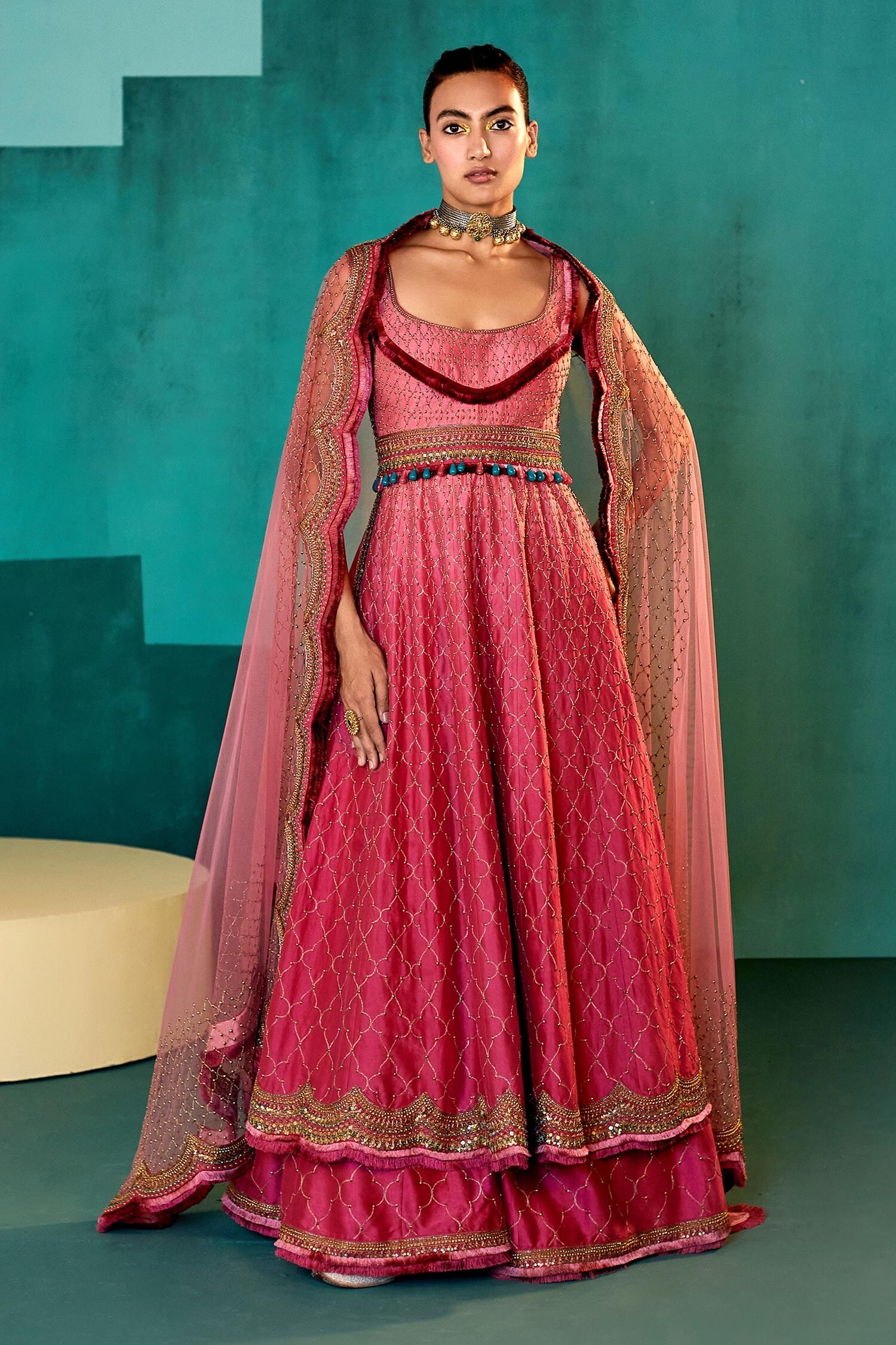 Buy Agunj by Gunjan Arora Pink Silk Kurta Sharara Set Online | Aza Fashions