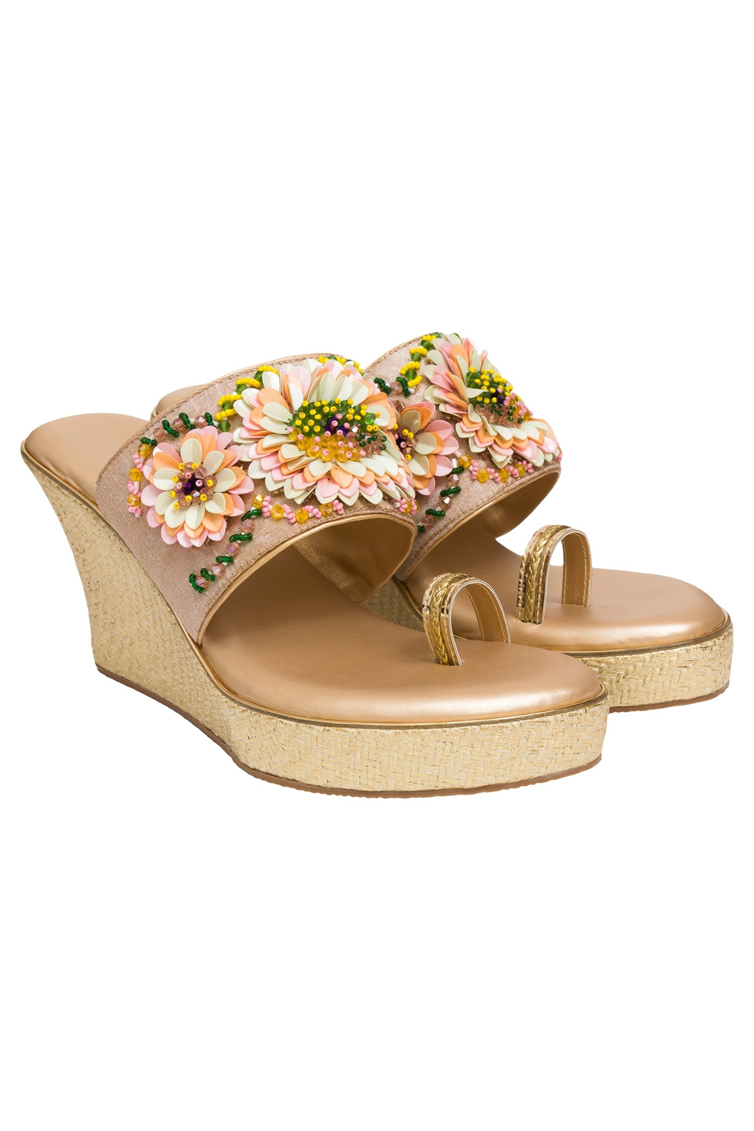 Buy Kkarma Multi Color Silk Manihari Embroidered Kolhapuri Wedges ...