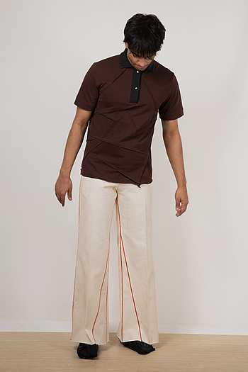 Buy Leh Studios Brown Cotton Pique Knit Hand Creased Polo T-shirt ...
