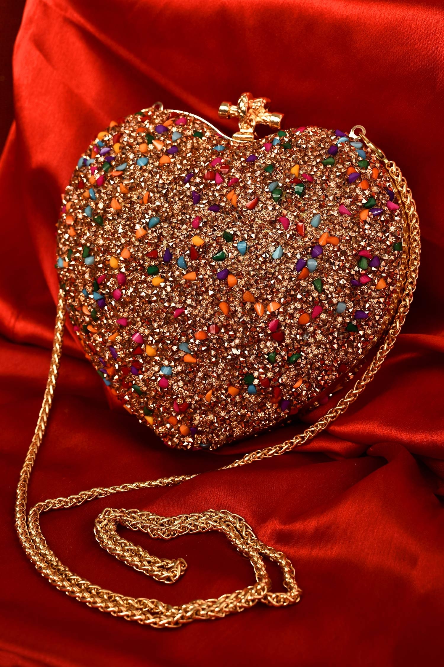 Buy Multi Color Embellished Dazzle Heart Clutch by Alor Bags Online at ...