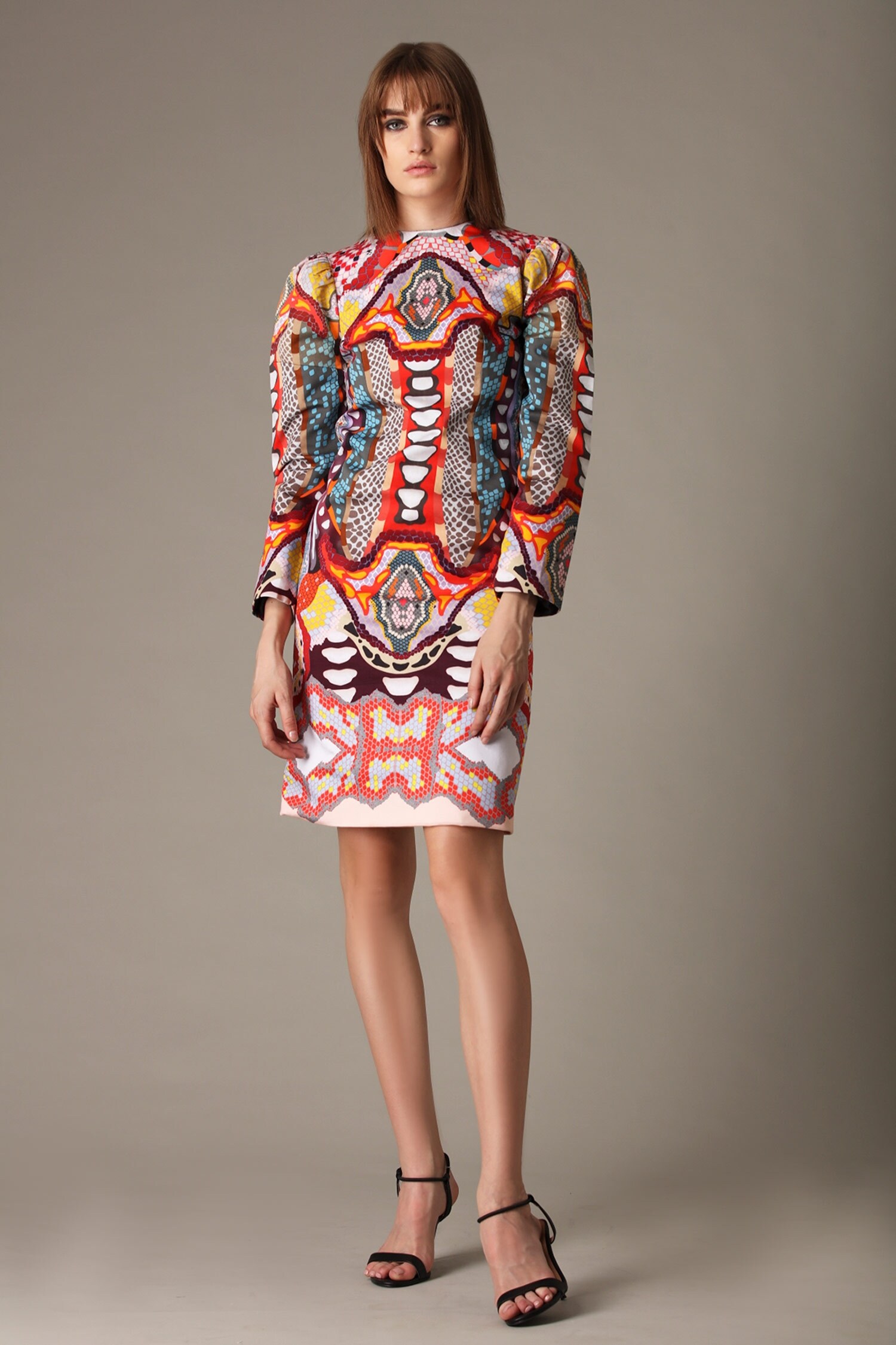 Buy Alpona Designs Multi Color Cotton Snake Print Puff Sleeve Dress ...