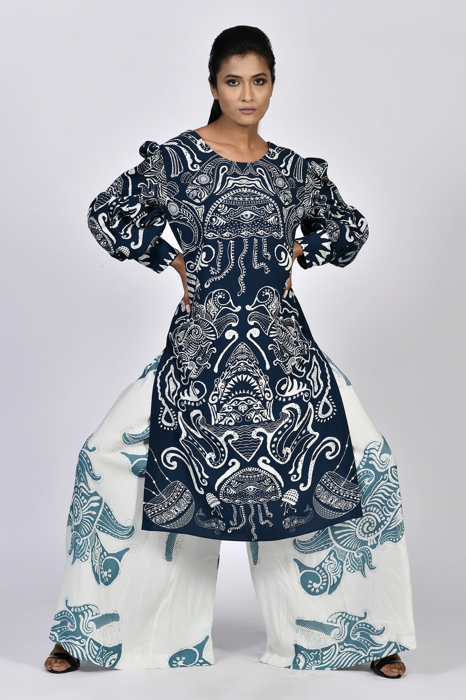 Buy Blue Rayon Cotton Printed Ocean Round Tunic For Women by Alpona ...