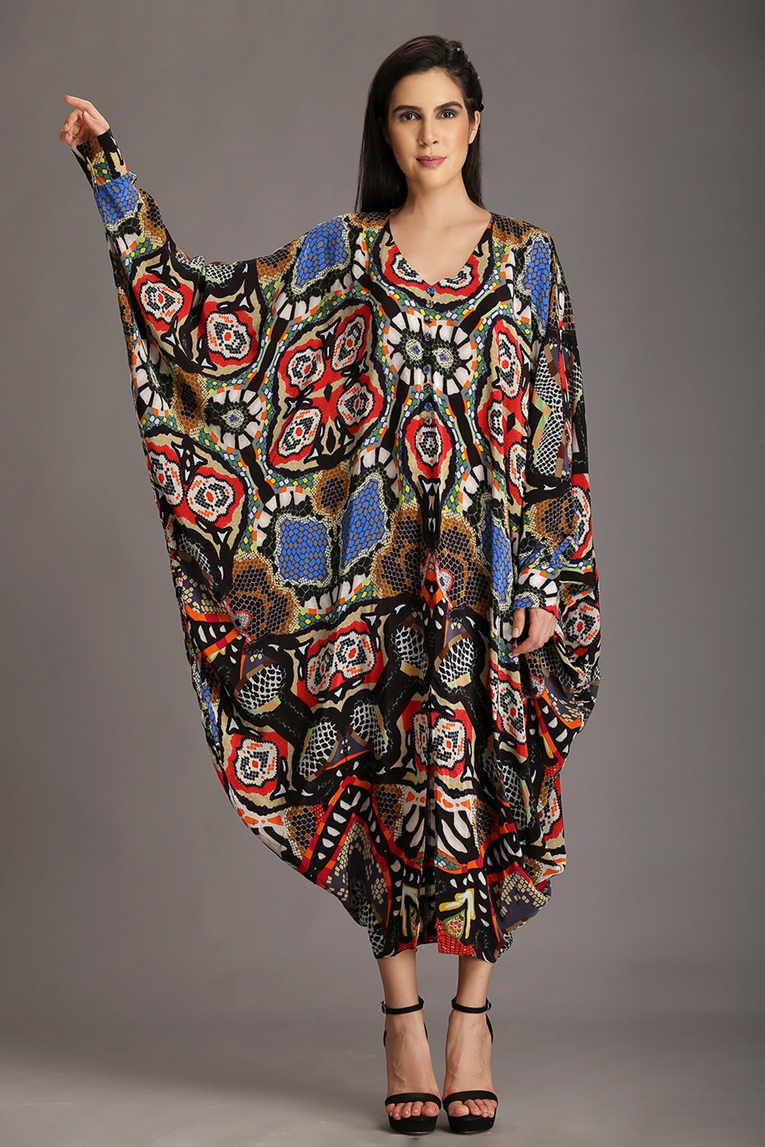 Buy Alpona Designs Multi Color Natural Crepe Snake Print Flared Sleeve ...