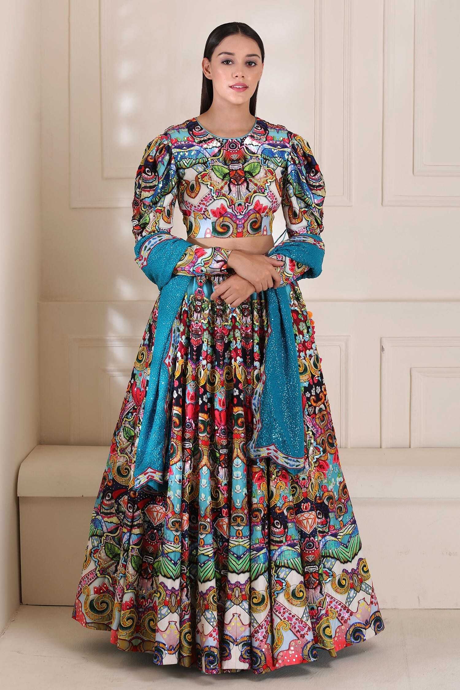 Buy Multi Color Viscose Dupion Printed Beetle Round Lehenga And Blouse ...