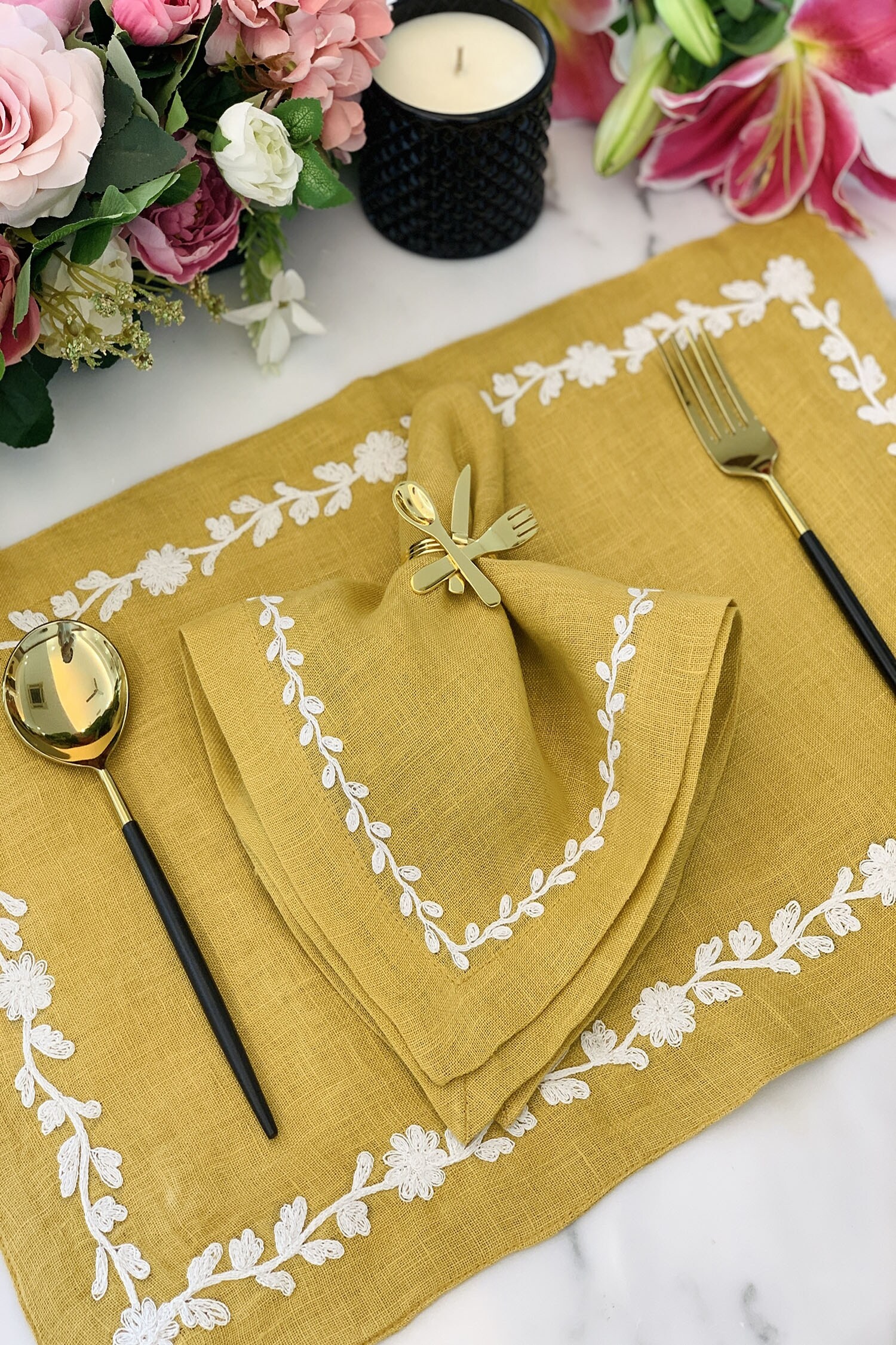 Buy MJ Label Handcrafted Dori Embroidered Table Mat (Set of 6) Online ...