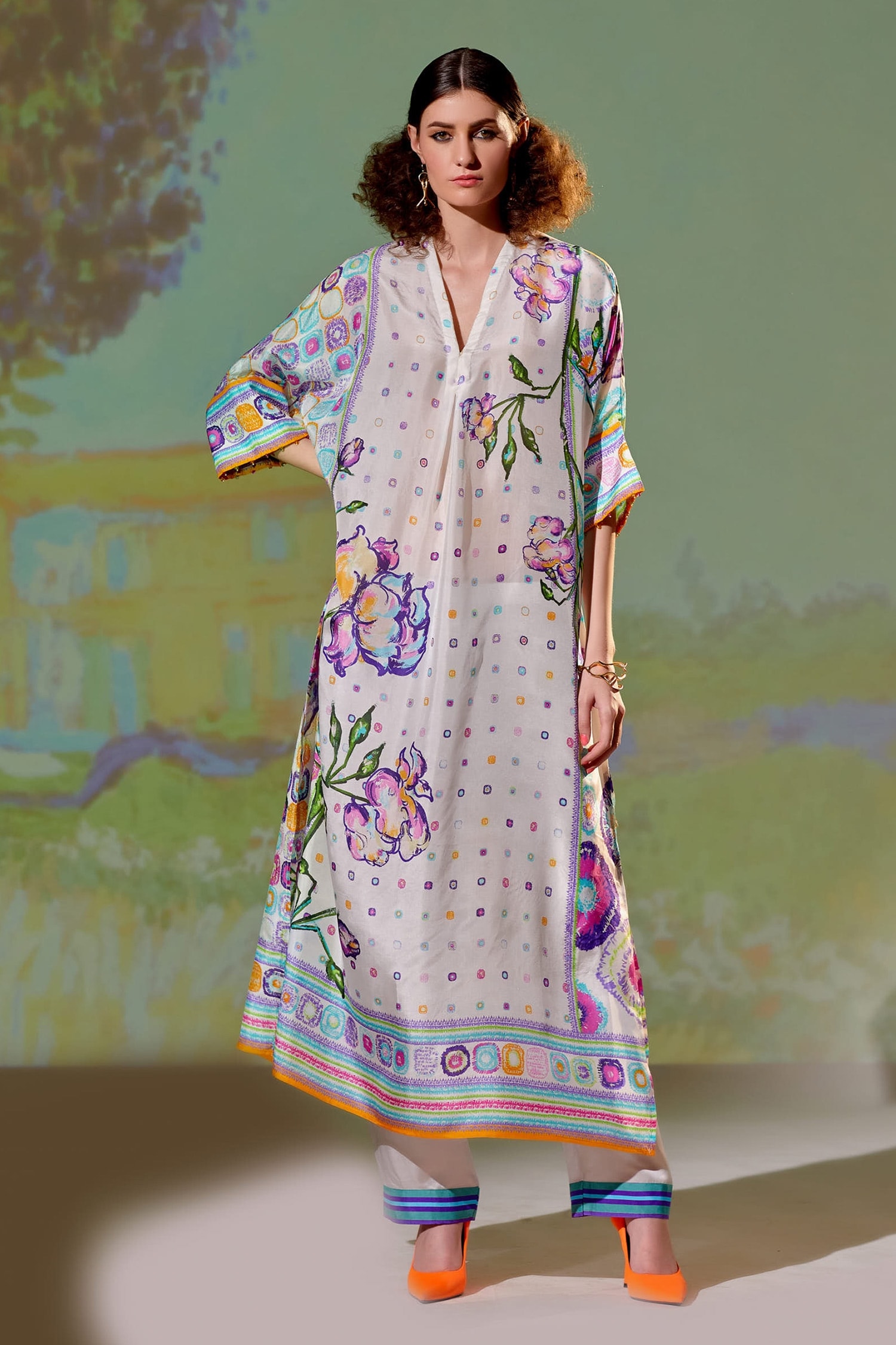 Buy Rajdeep Ranawat White Silk Banera Printed Kimono Tunic And Pant Set ...