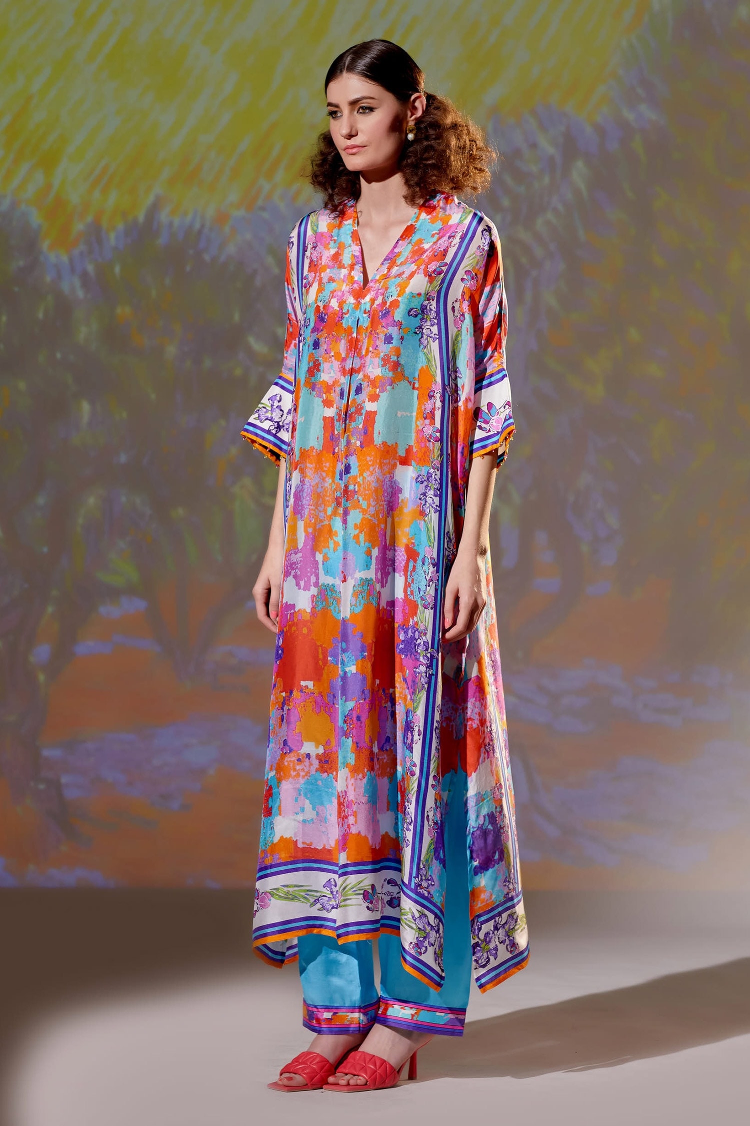 Buy Rajdeep Ranawat Multi Color Silk Banera Printed Kimono Tunic Online ...