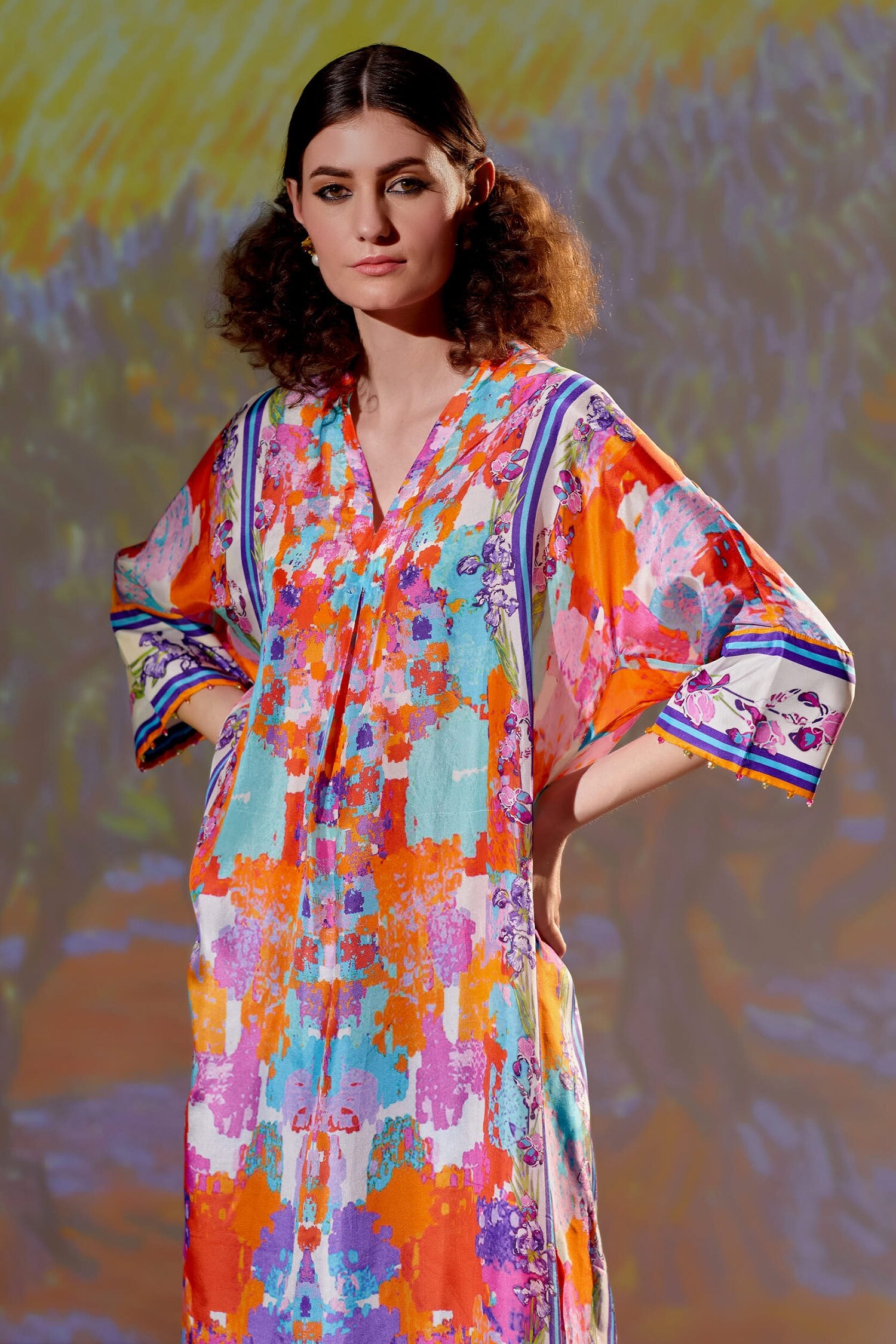 Buy Rajdeep Ranawat Multi Color Silk Banera Printed Kimono Tunic Online ...