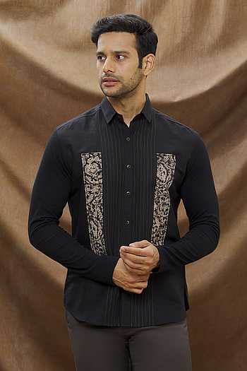 Buy Vivek Karunakaran Black Kalamkari Patchwork Shirt Online | Aza Fashions