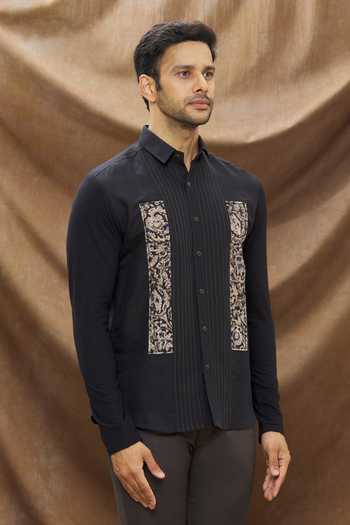 Buy Vivek Karunakaran Black Kalamkari Patchwork Shirt Online | Aza Fashions