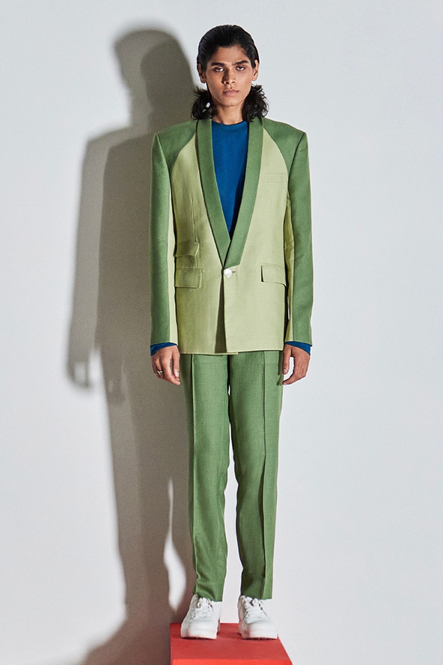 Buy Line out line Green Cotton Poly Blend Color Block Blazer Online ...
