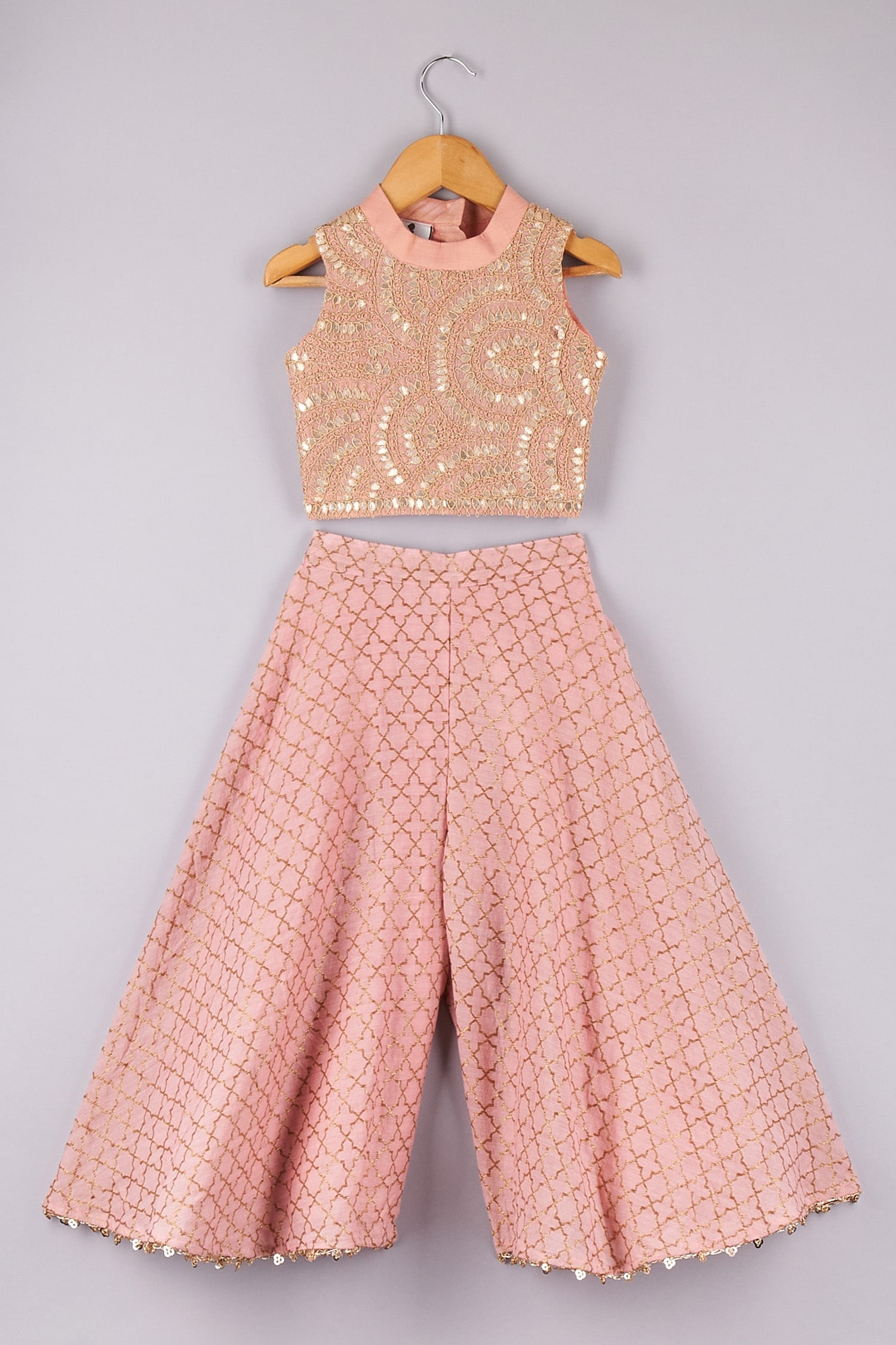 Buy P & S Co Pink Geometric Brocade Palazzo And Top Set For Girls ...
