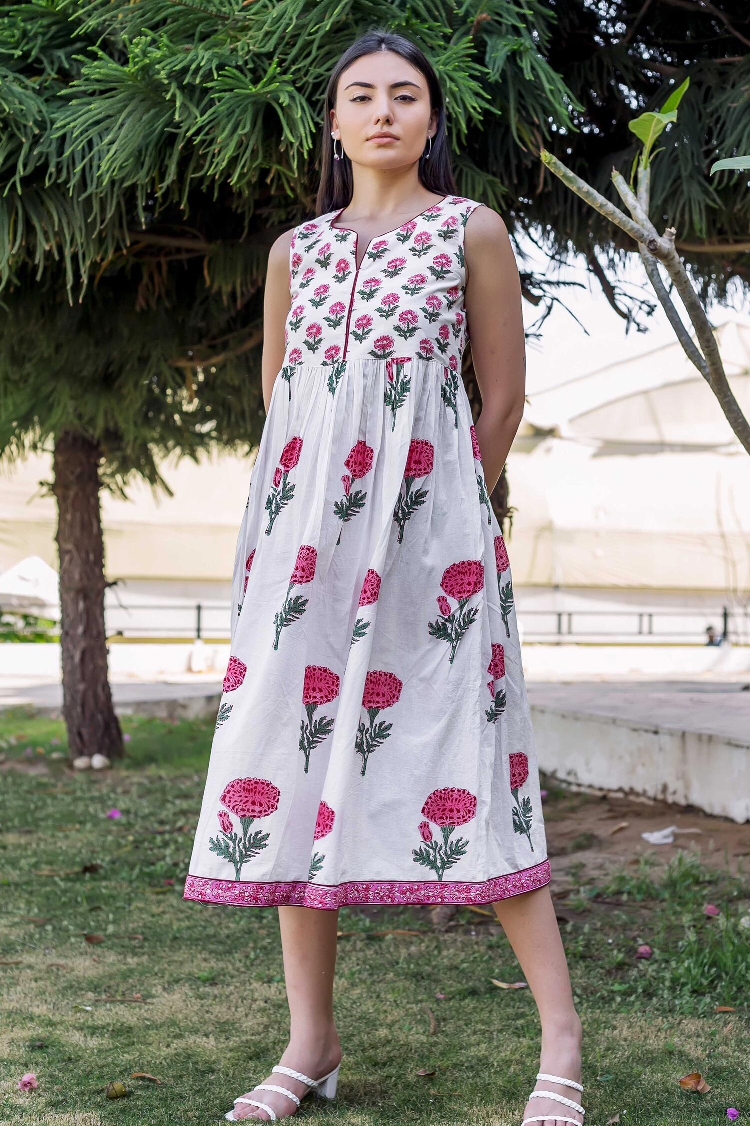 Buy Missprint White Cotton Hand Block Print Tunic Online | Aza Fashions