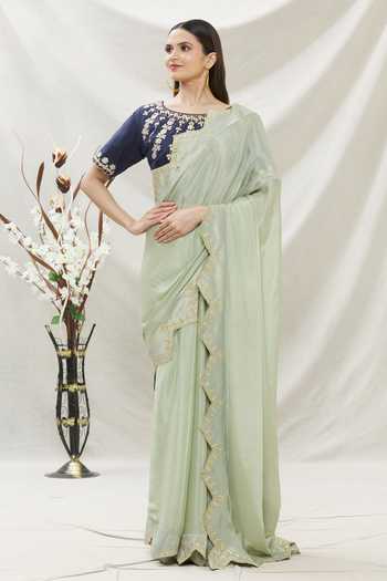 Buy Samyukta Singhania Green Chinon Embroidered Hem Saree Online | Aza ...