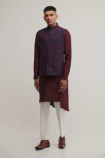 Buy Blue Silk Embroidered Floral Jawahar Jacket For Men by Dhruv Vaish ...