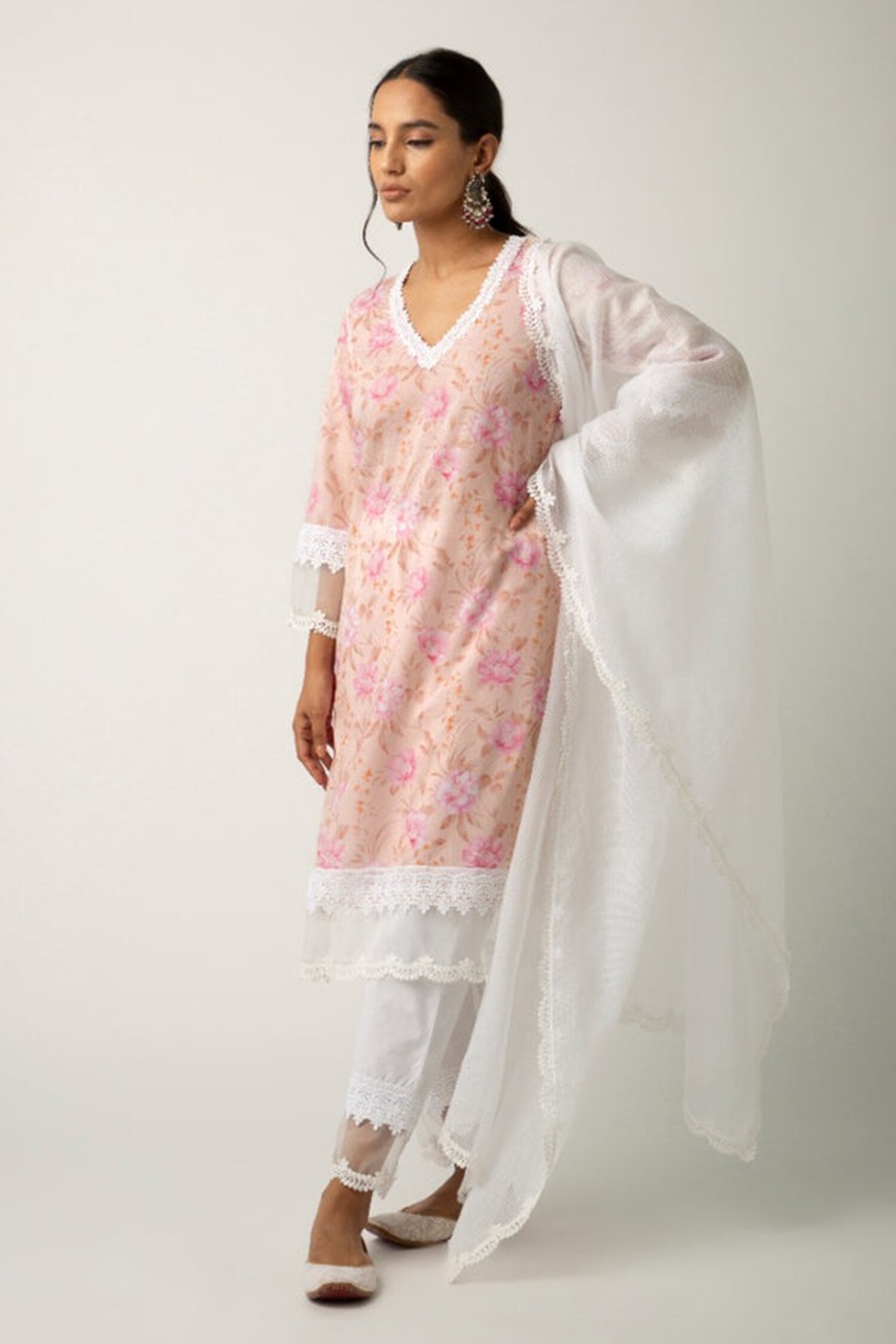 Buy Roze Peach Cotton Keya Floral Print Kurta Set Online | Aza Fashions