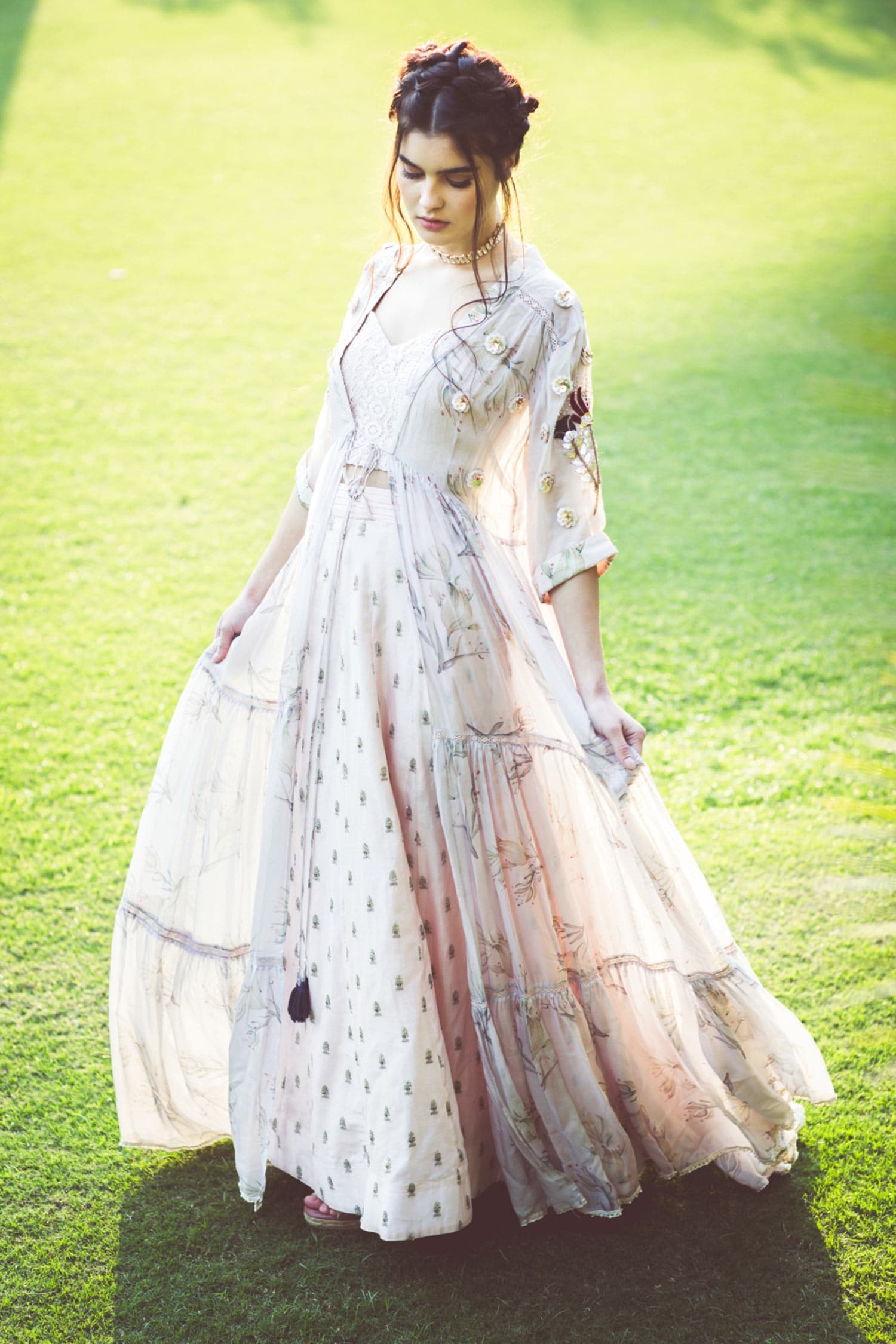 Buy Purple Cape: Pepper Silk And Embroidery Floral & Skirt Set For ...