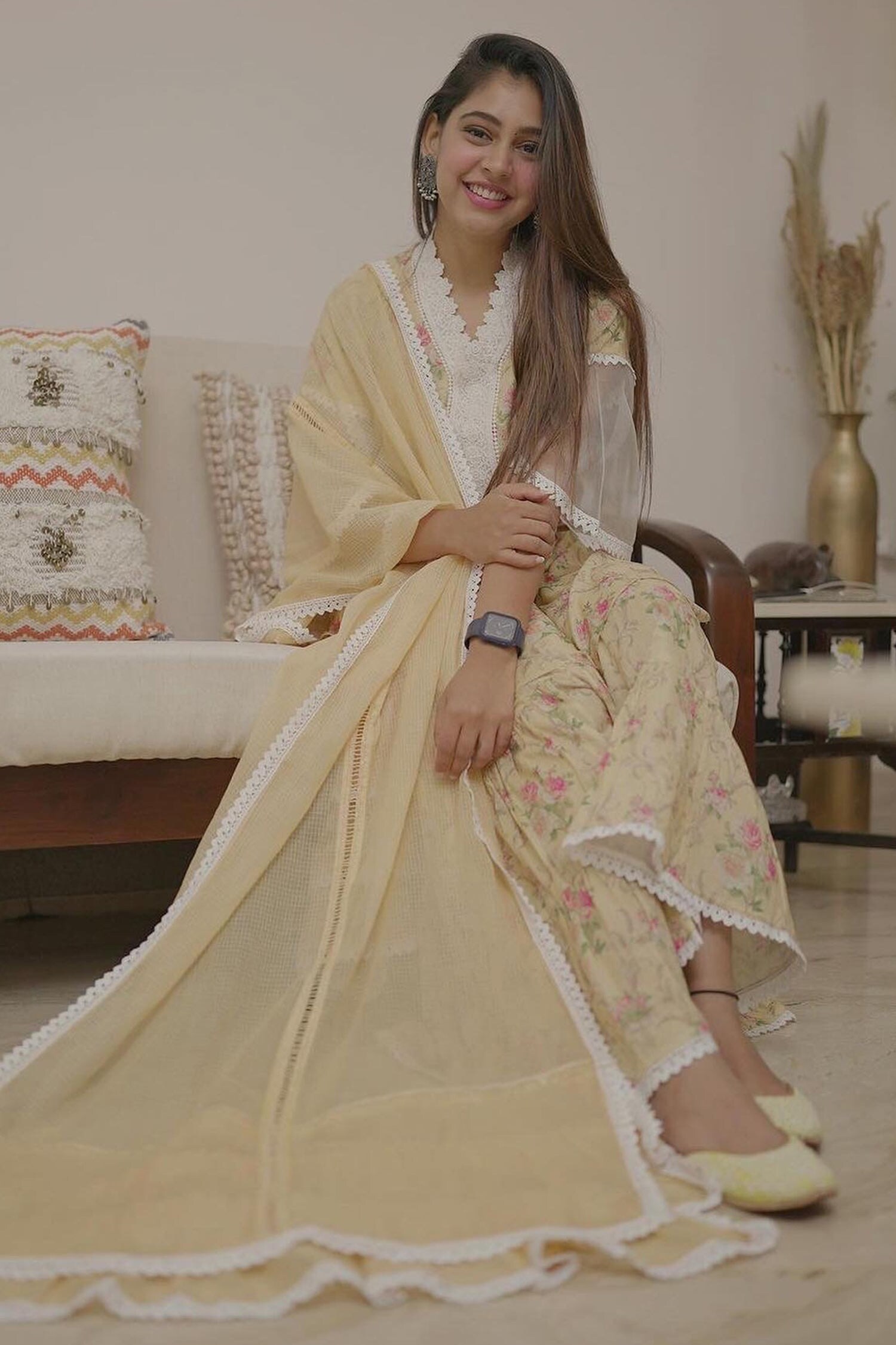 Buy Roze Yellow Cotton Zoya Floral Print Sharara Online | Aza Fashions