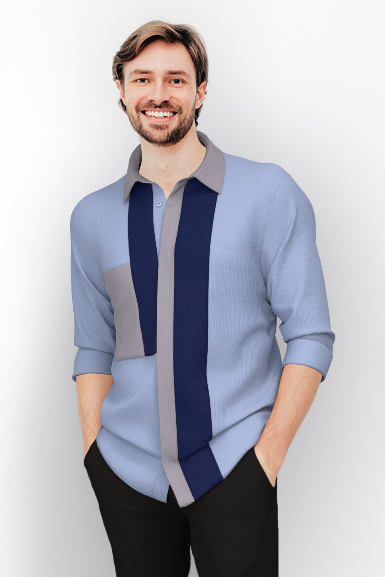 Buy HeSpoke Blue Double-o -patch Cotton Shirt Online | Aza Fashions