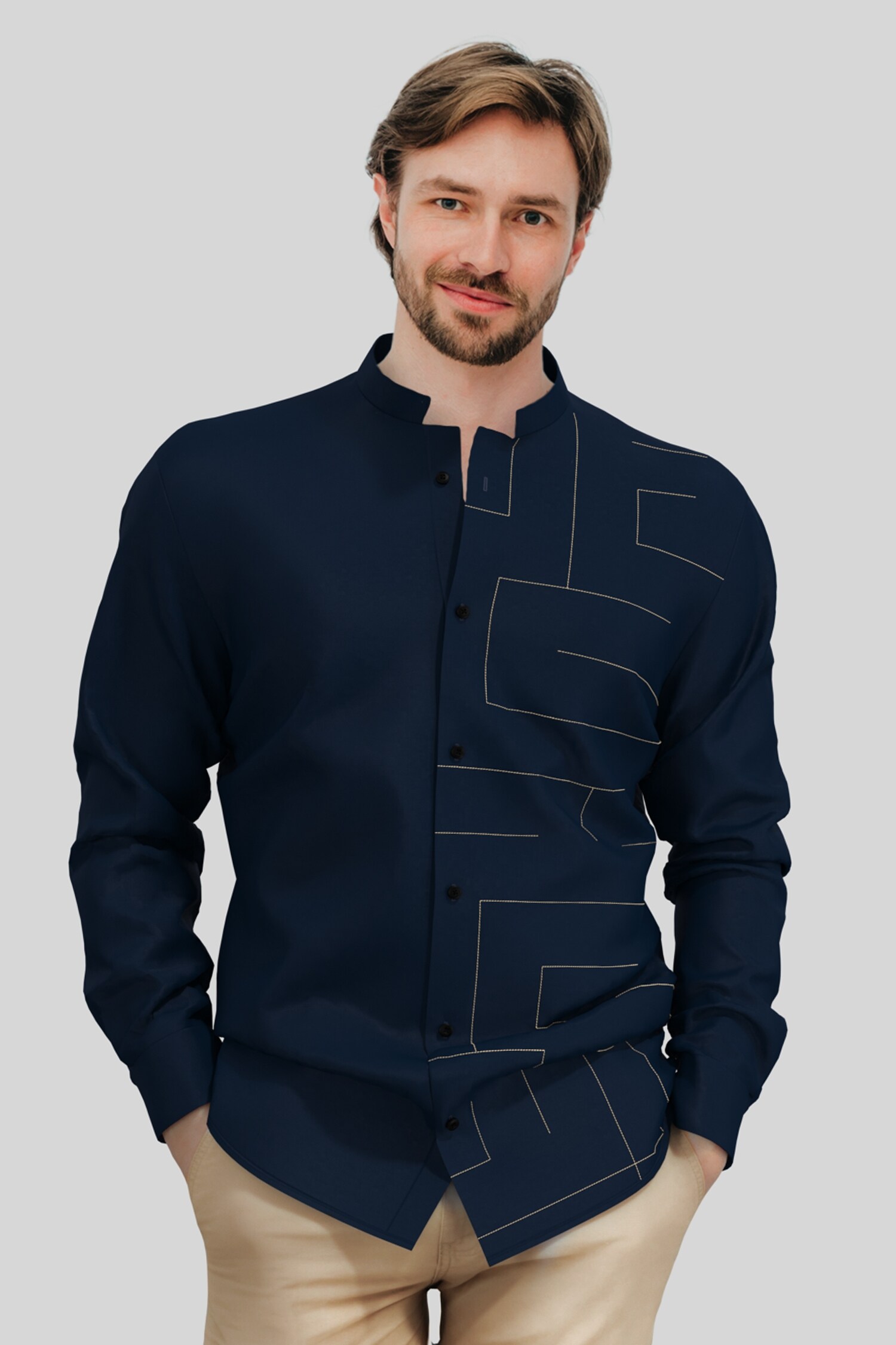 Buy HeSpoke Blue Cotton Mesh Modal Embroidered Shirt Online | Aza Fashions