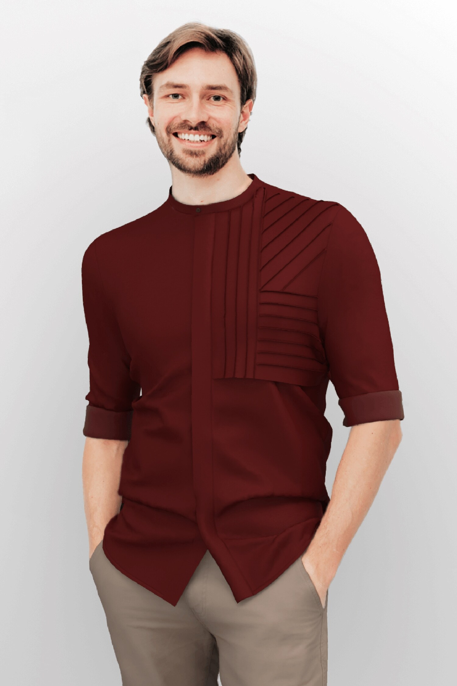 Buy HeSpoke Maroon Cotton Pintuck Mishmash Shirt Online | Aza Fashions
