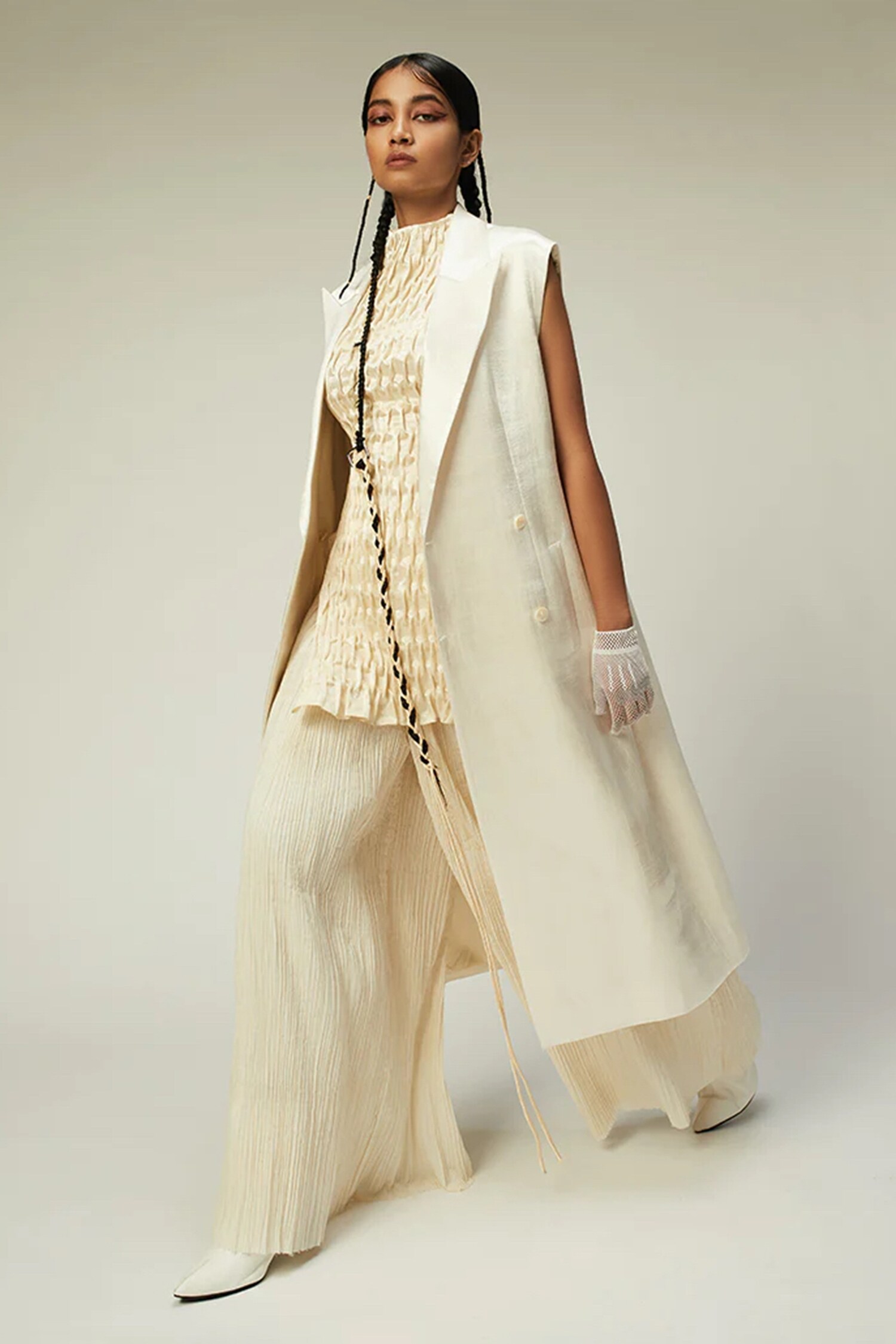 Buy Aroka White Mothball Mashru Jacket Online | Aza Fashions