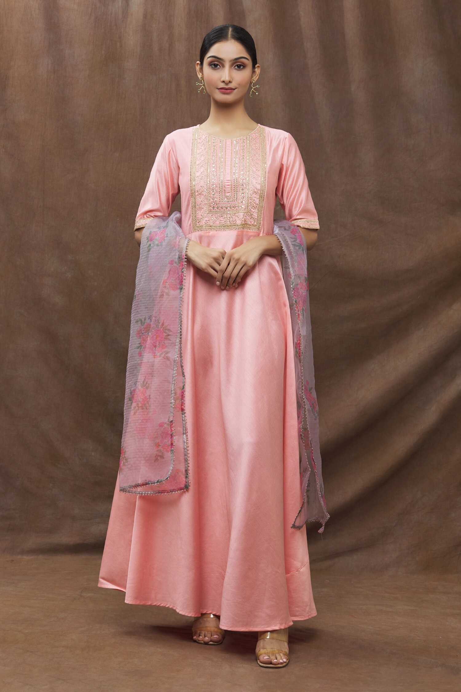 Buy Naintara Bajaj Pink Liva Embroidered Placket Anarkali Online | Aza ...