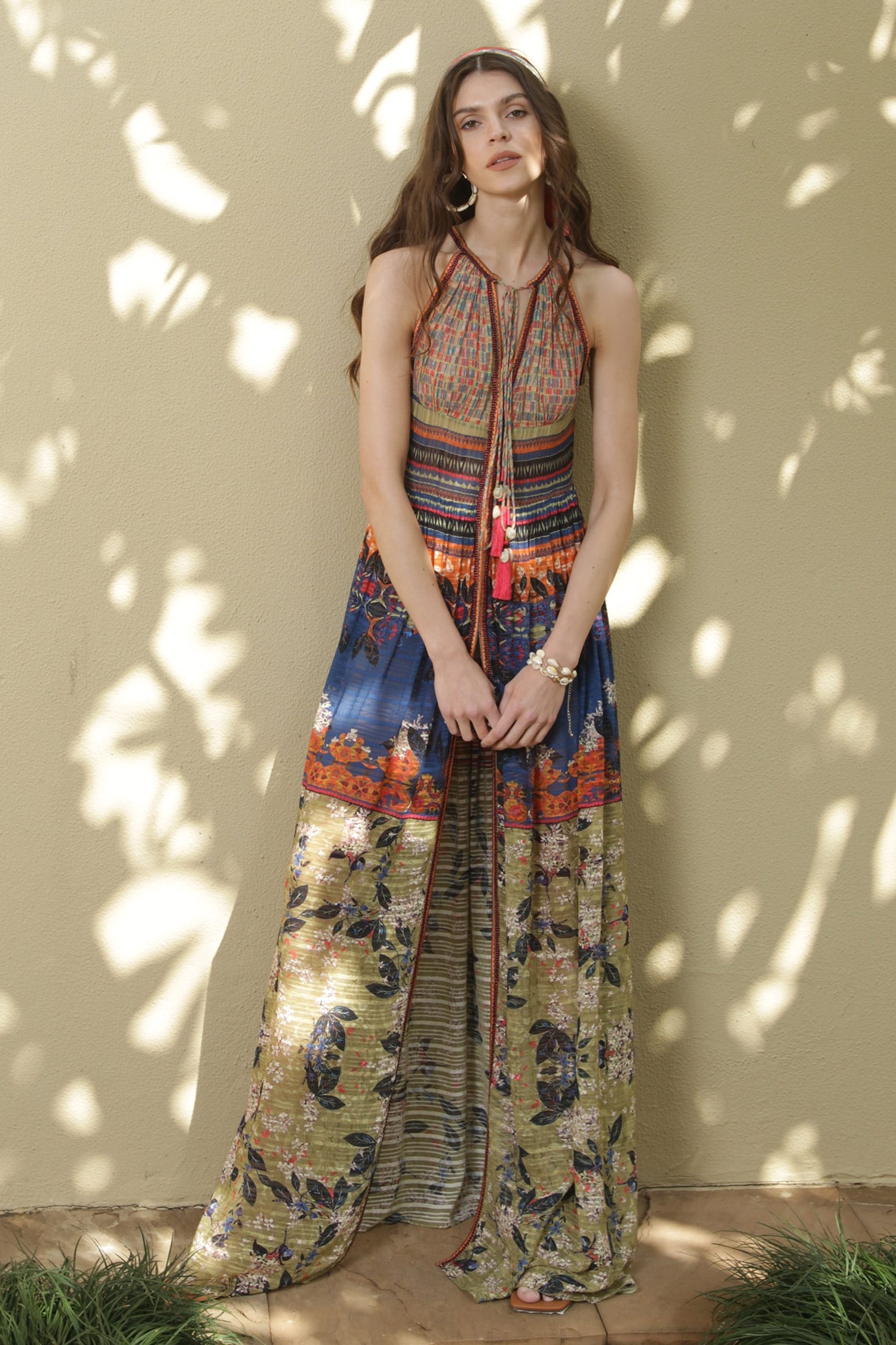 Buy Green Viscose Printed Floral Notched Paradise Forest Front Slit ...