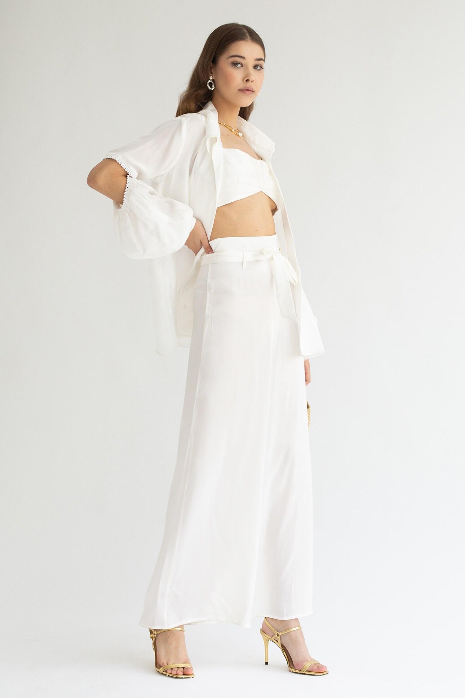 Buy APZ White Silk Flared Pant Online | Aza Fashions