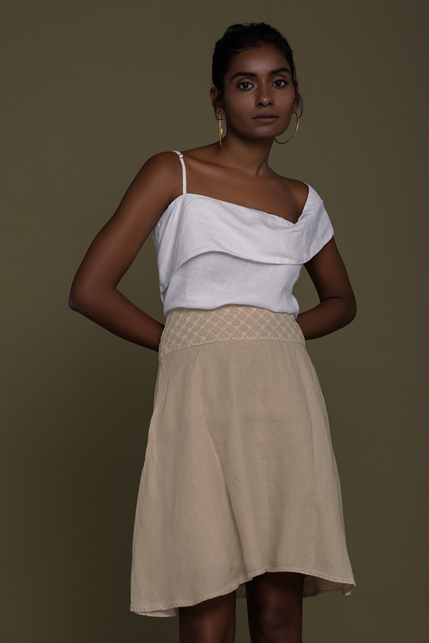 Buy White Hemp Solid Square Neck Strappy One Shoulder Top For Women By