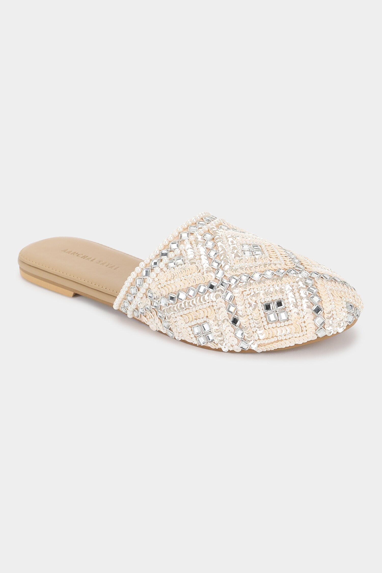 Buy Aanchal Sayal White Faux Leather Barry Embroidered Mules Online ...