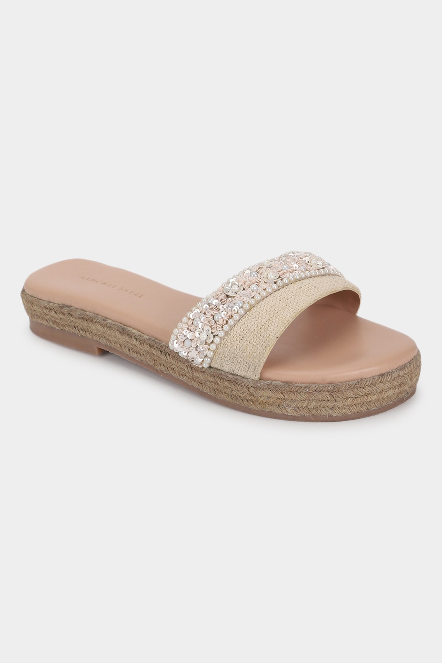 Buy White Embroidered Meg Sliders by Aanchal Sayal Online at Aza Fashions.