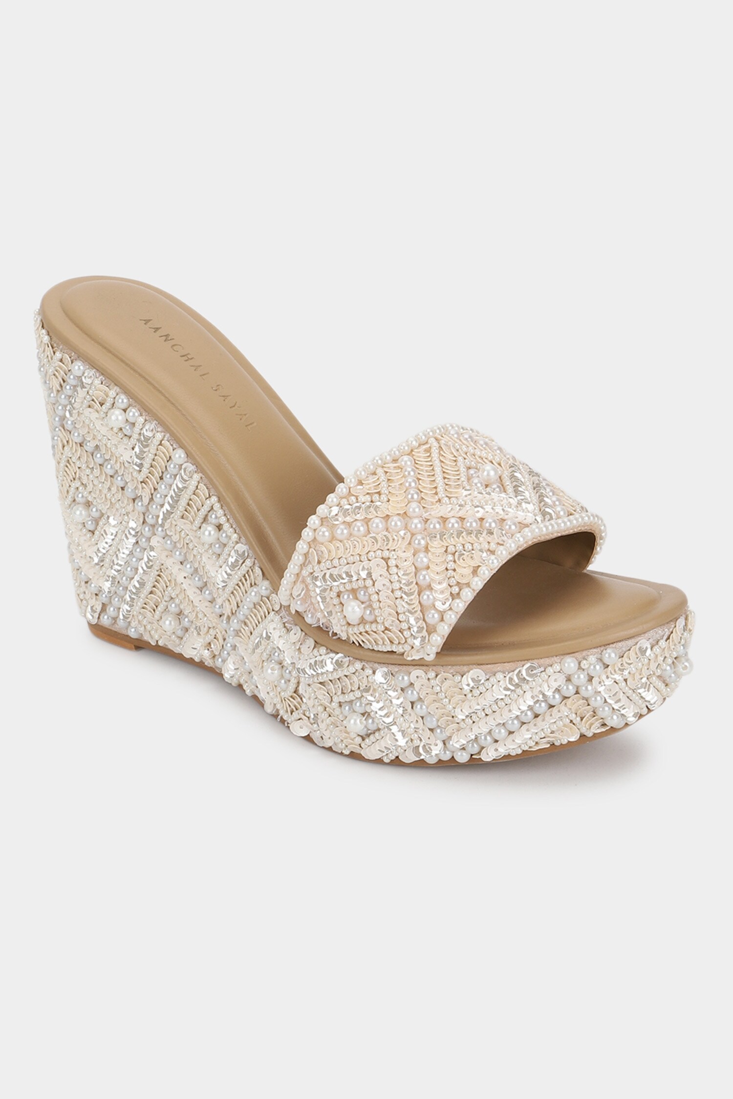 Buy White Embroidered Maisy Wedges by Aanchal Sayal Online at Aza Fashions.