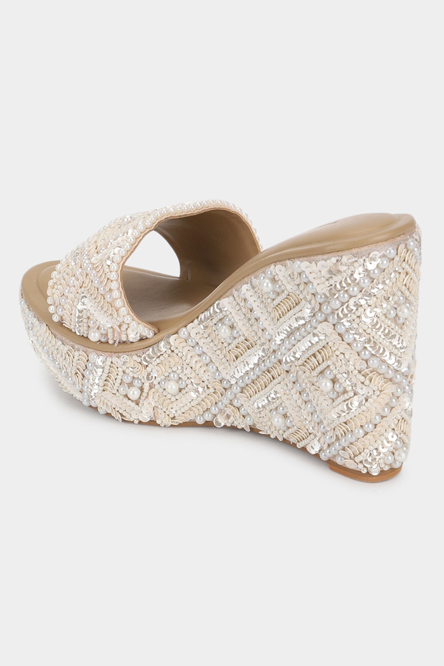 Buy Aanchal Sayal White Faux Leather Maisy Embroidered Wedges Online ...