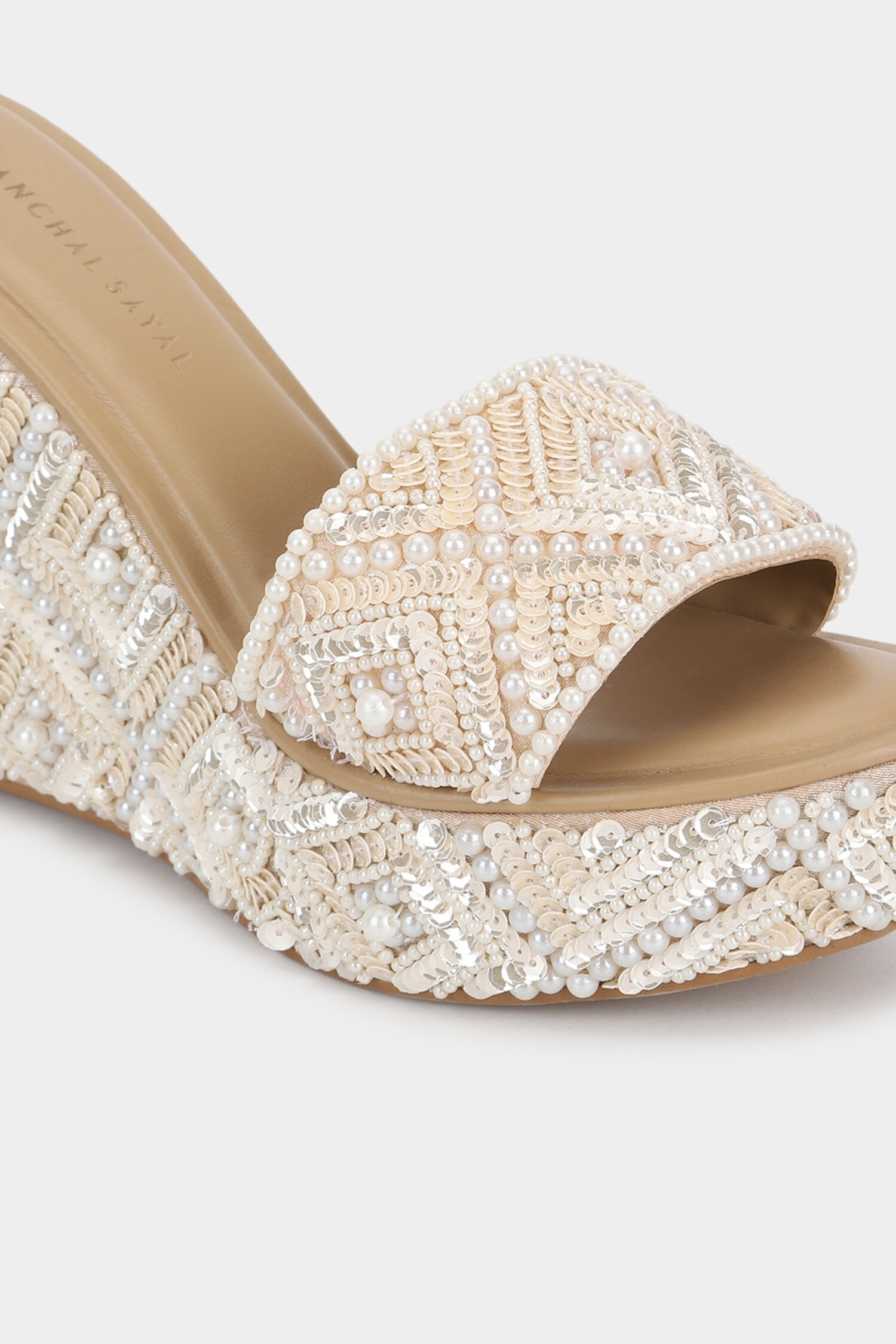Buy Aanchal Sayal White Faux Leather Maisy Embroidered Wedges Online ...
