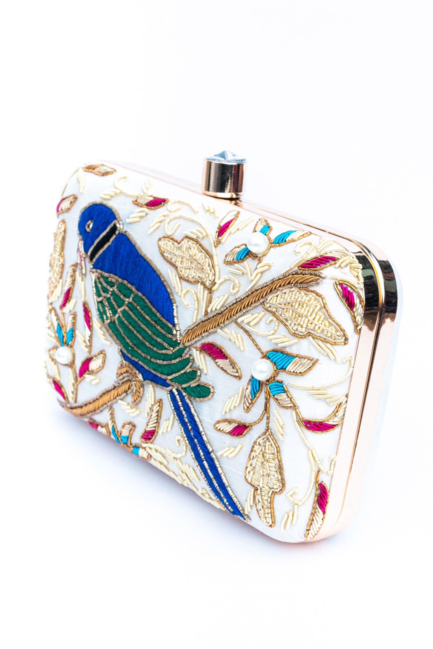 Buy NR by Nidhi Rathi Parakeet Silk Embroidered Clutch Online | Aza ...