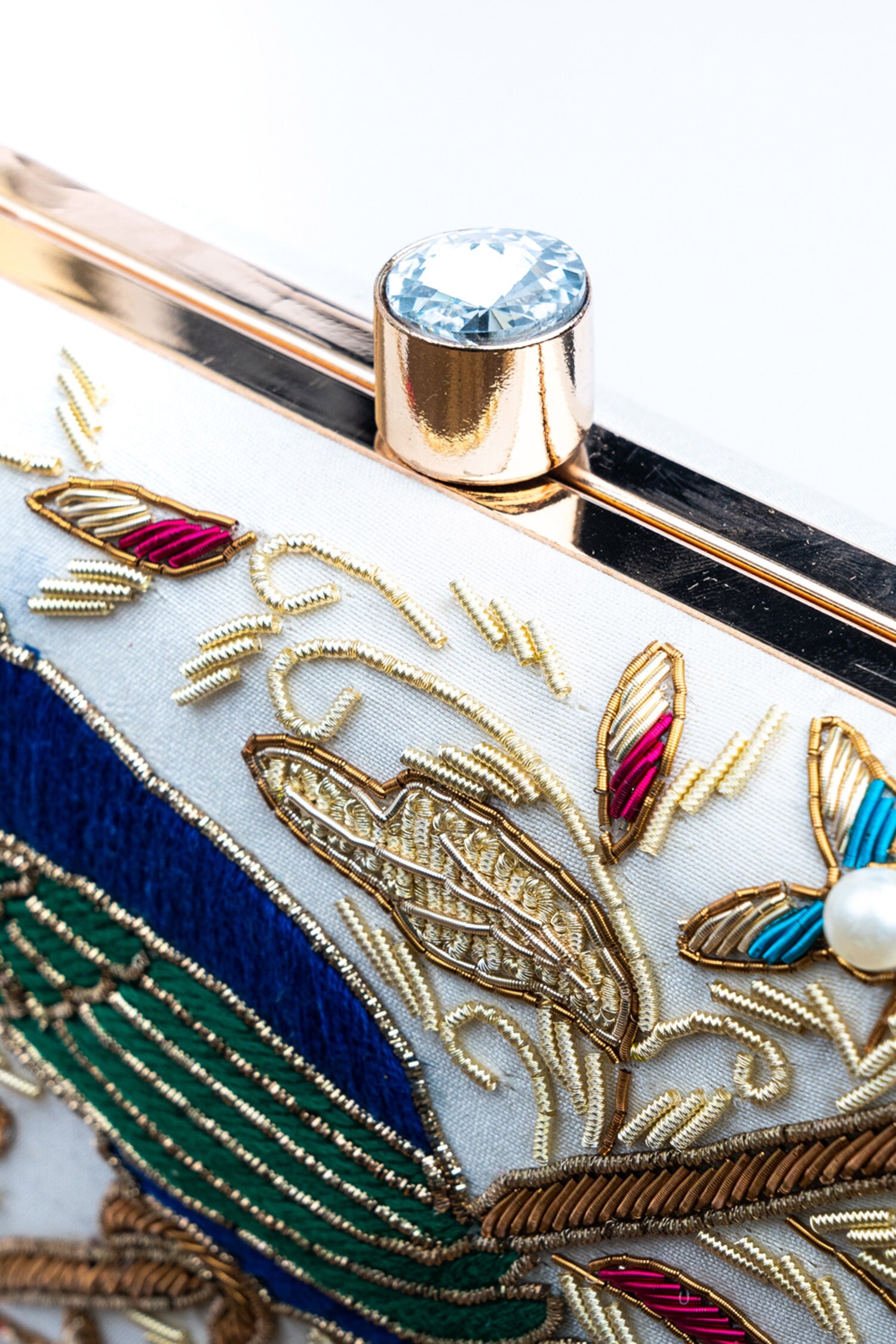 Buy NR by Nidhi Rathi Parakeet Silk Embroidered Clutch Online | Aza ...