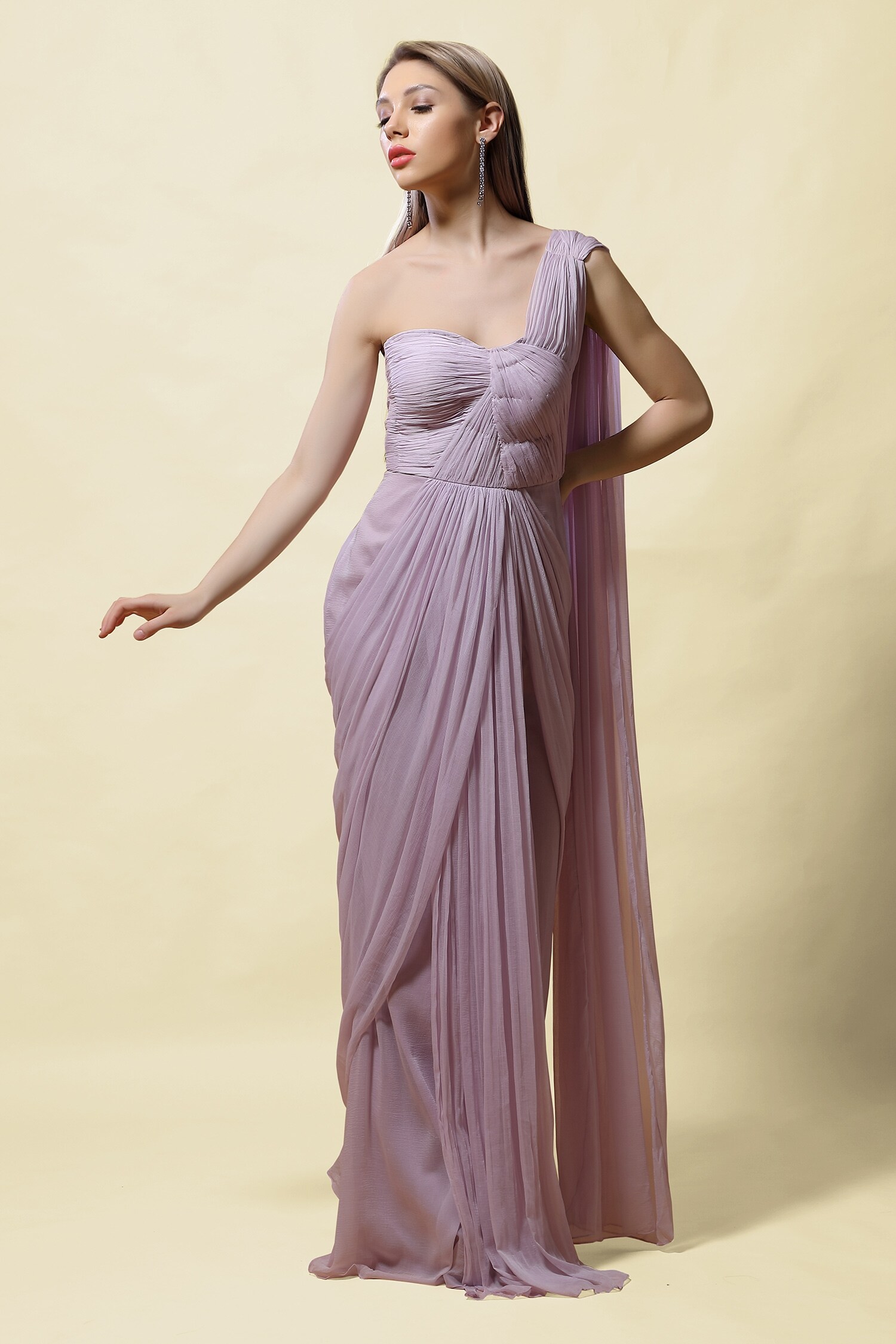 Buy Purple Chiffon; Lining: Shantoon One Shoulder Yasha Gown For Women ...