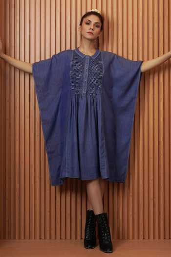 Buy Amita Gupta Blue Hand Woven Denim Dress Online | Aza Fashions