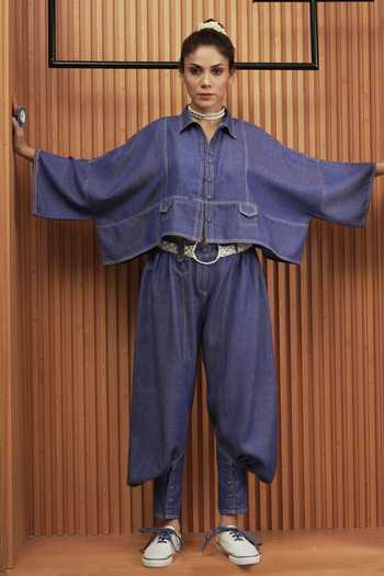 Buy Amita Gupta Blue Hand Woven Denim Jacket Online | Aza Fashions