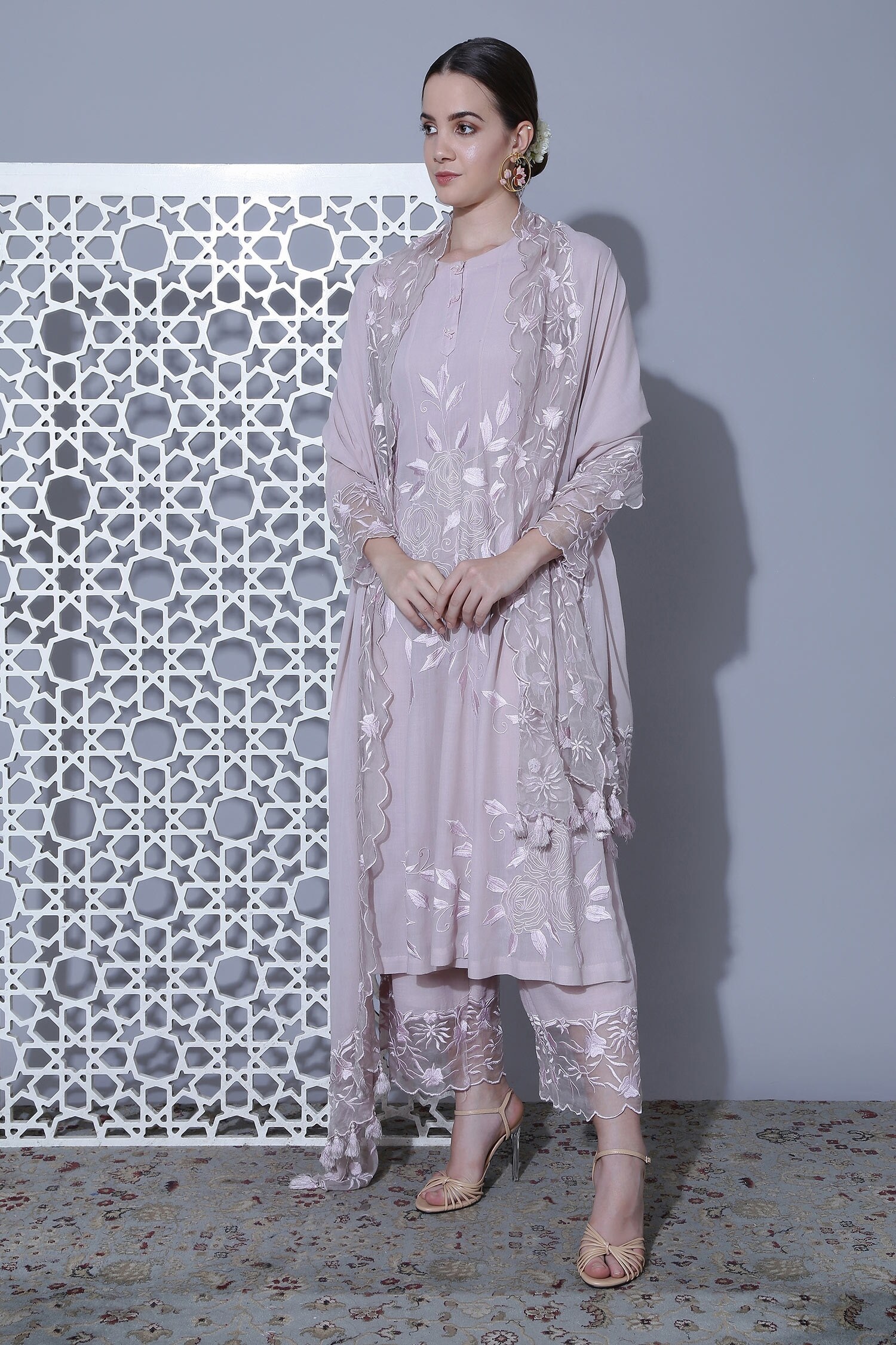 Buy Mehak Talreja Couturre Pink Cotton Voile Floral Embroidered ...