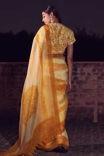 Buy Amita Gupta Yellow Silk Organza Printed Saree With Blouse Online ...