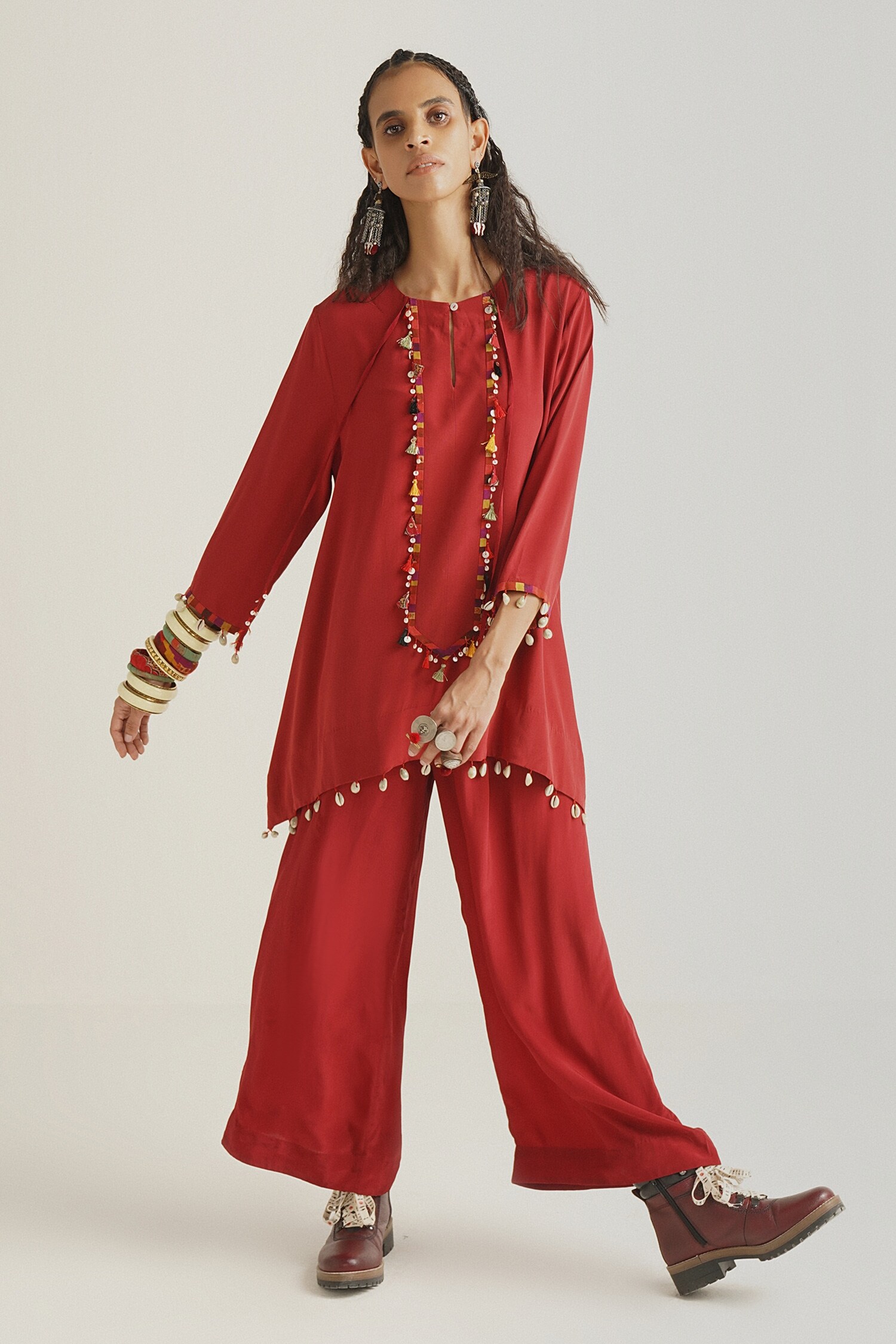 Buy Aseem Kapoor Red Mitra Kurta And Palazzo Set Online | Aza Fashions