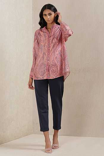 Buy Ritu Kumar Pink Viscose Jamawar Print Kurti Online | Aza Fashions