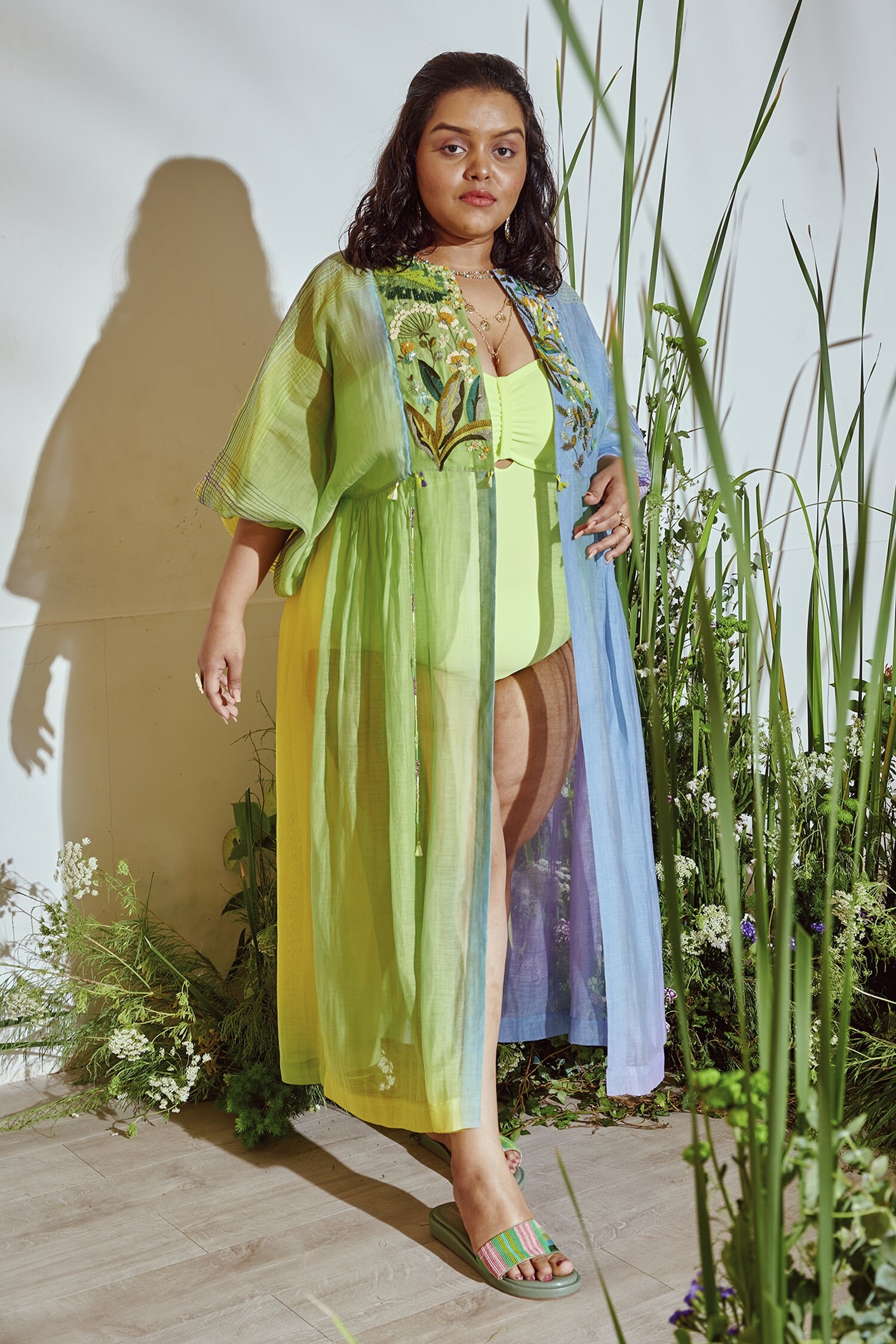 Buy Half Full Curve Purple Chanderi Tropical Garden Ombre Jacket Online ...