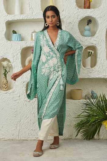Buy Twenty Nine Green Embroidered Bandhani Angarkha And Pant Set Online ...