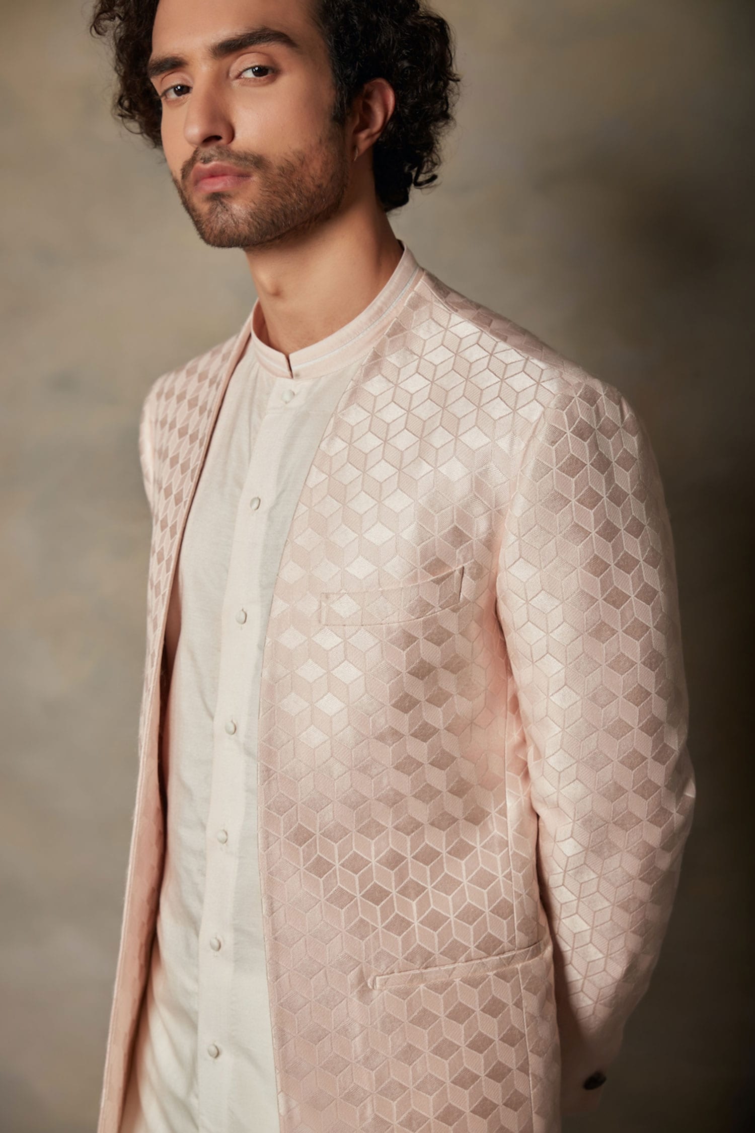 Buy Gargee Designers Peach Structured Polyester Viscose Textured Front ...